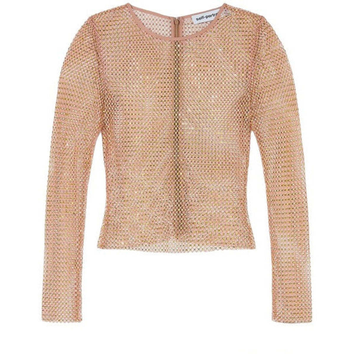 Self-Portrait Hotfix Fishnet Top - Tan | Garmentory