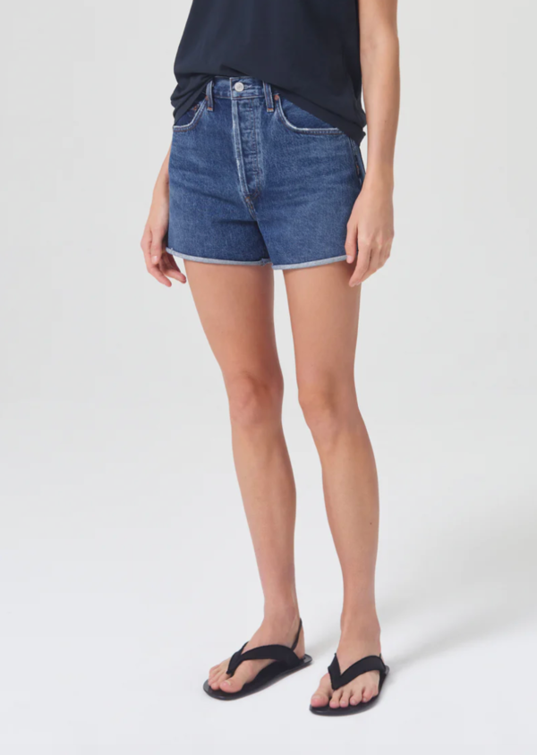 AGOLDE Dee High Rise Rolled Hem Short - Blue | Garmentory