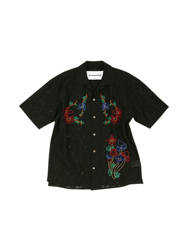 ANDERSSON BELL Floral and Fungi Embroidered Lace Camp Shirt - Black ...