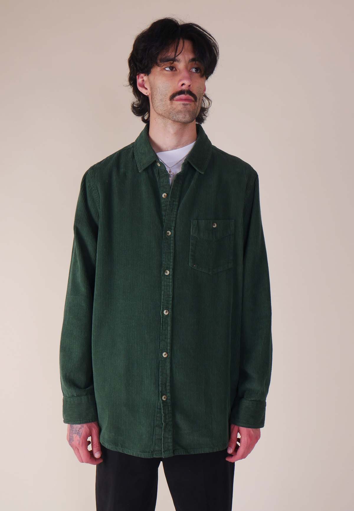 Rollas Men At Work Fat Cord Shirt - Deep Green | Garmentory
