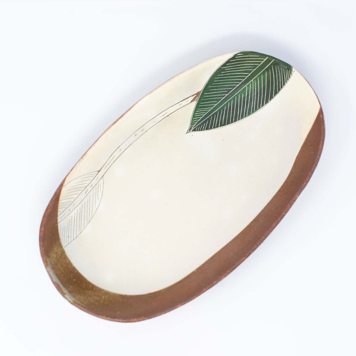 Otani Pottery Studio Painted Banana Leaf Boat-shaped Large Bowl - White ...