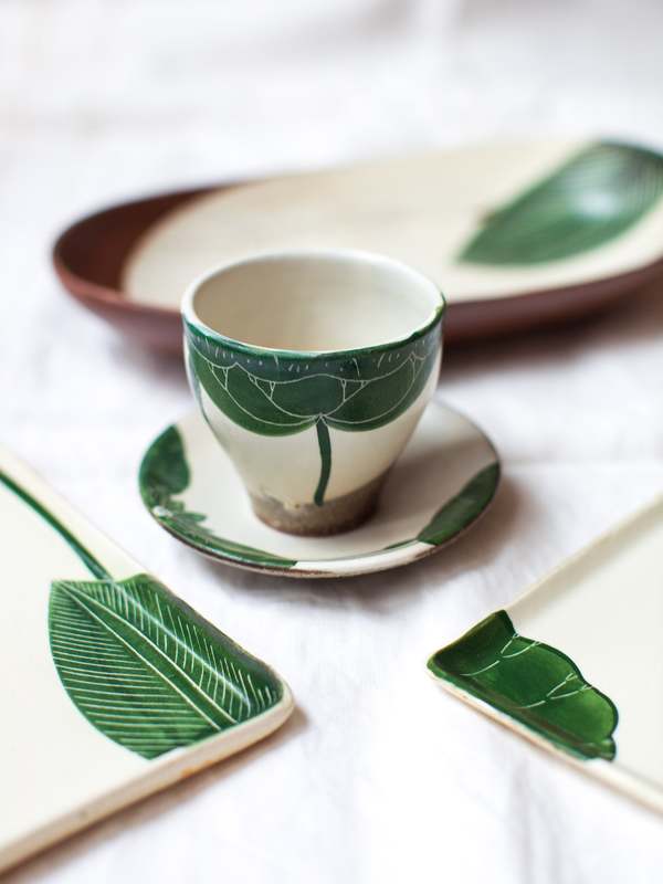 Otani Pottery Studio Painted Lotus Leaf Cup - Green | Garmentory