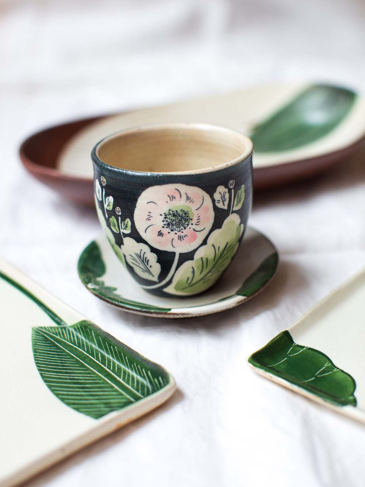 Otani Pottery Studio Painted Pink Chrysanthemum Cup - Prints | Garmentory