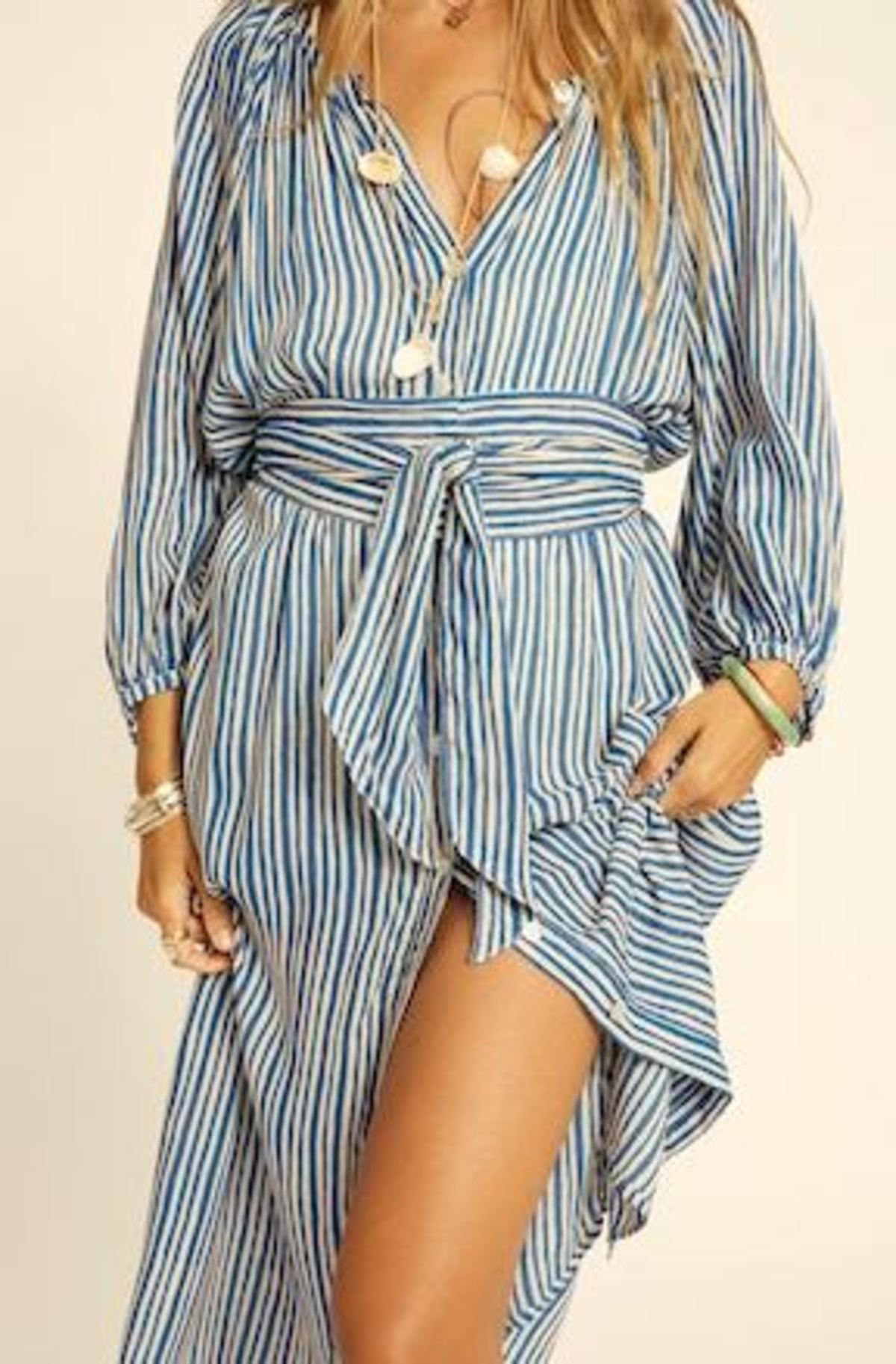 Natalie Martin Alex Midi Dress with Sash - Painted Stripe Deep Blue ...