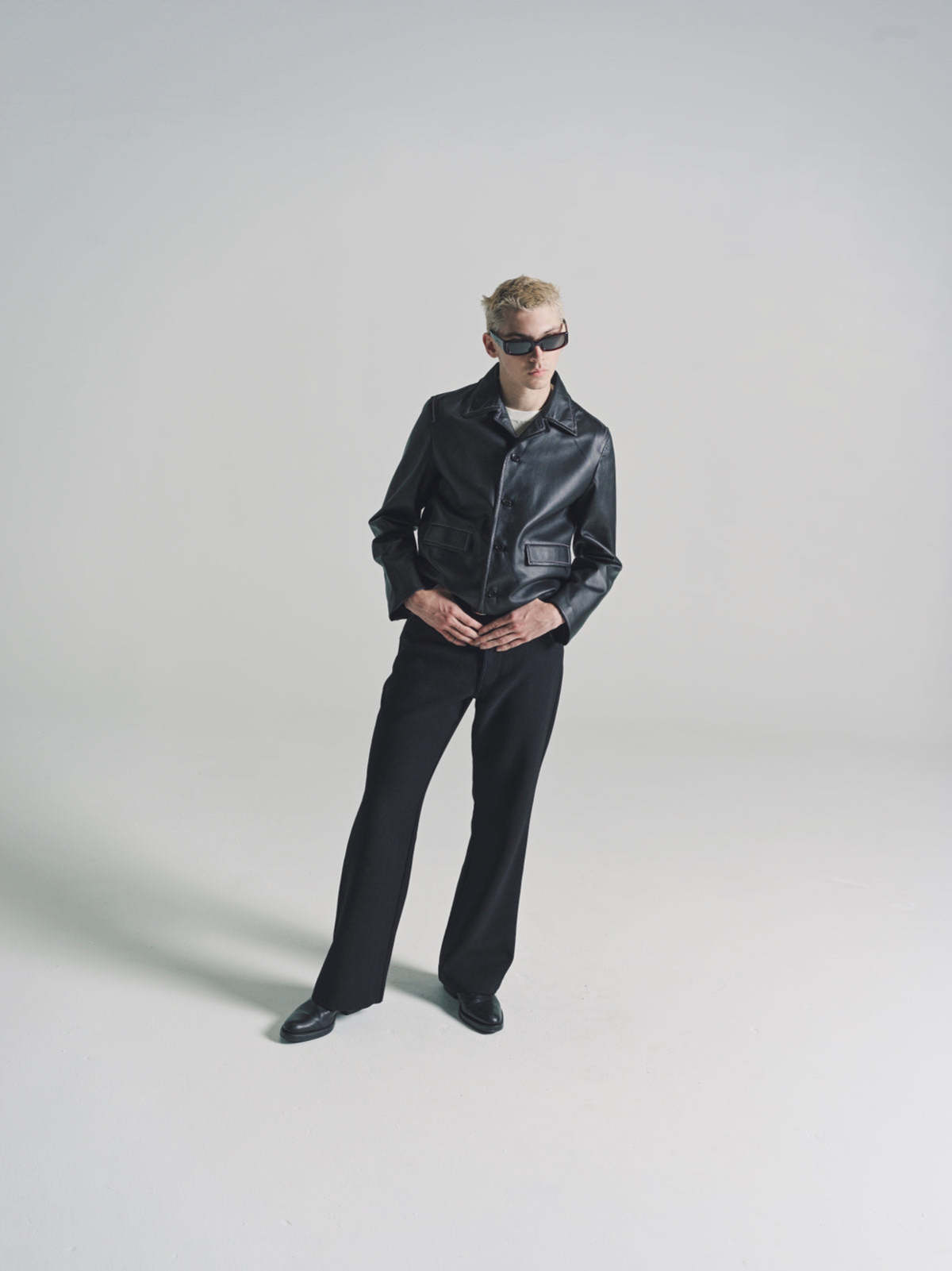 SSECOND/LAYER Leather Contrast Stitch Mad Dog Jacket - Black | Garmentory