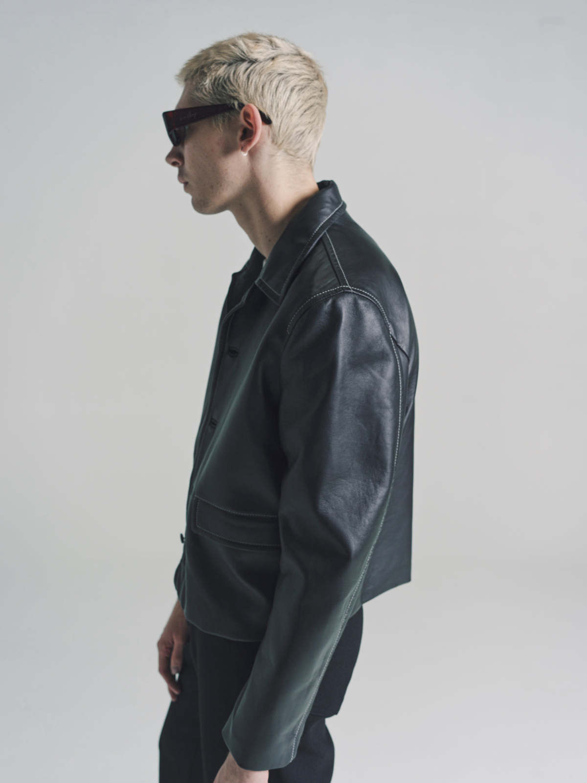 SSECOND/LAYER Leather Contrast Stitch Mad Dog Jacket - Black | Garmentory