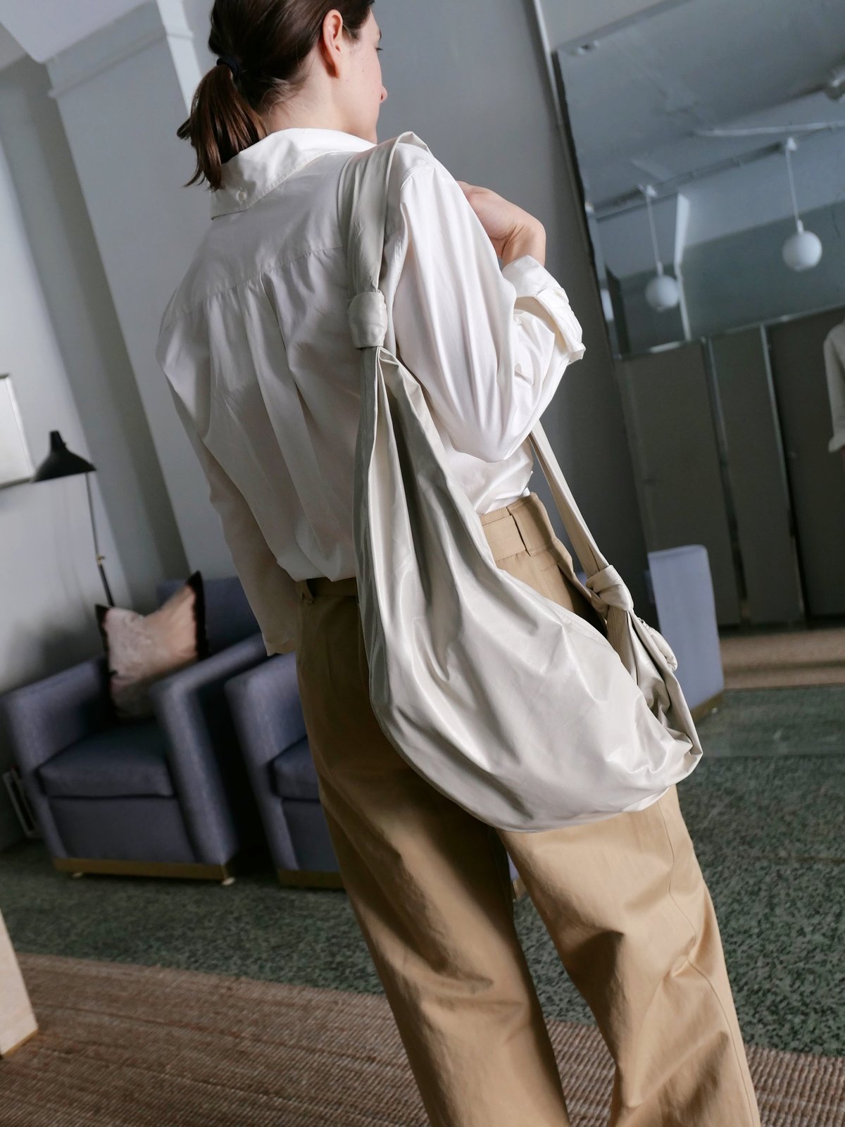 Lemaire LARGE SOFT CROISSANT BAG - DUSTY MASTIC | Garmentory