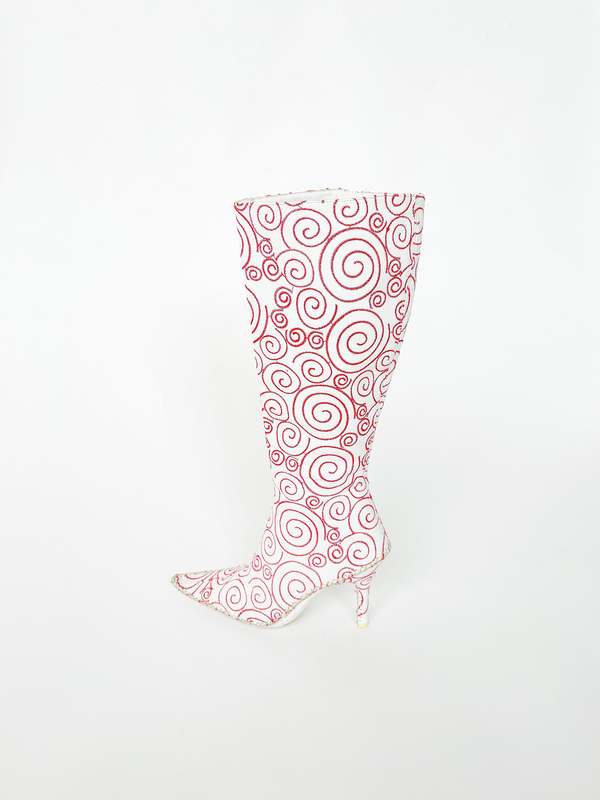 Swirl Embroidered Boots - White/Red | Garmentory