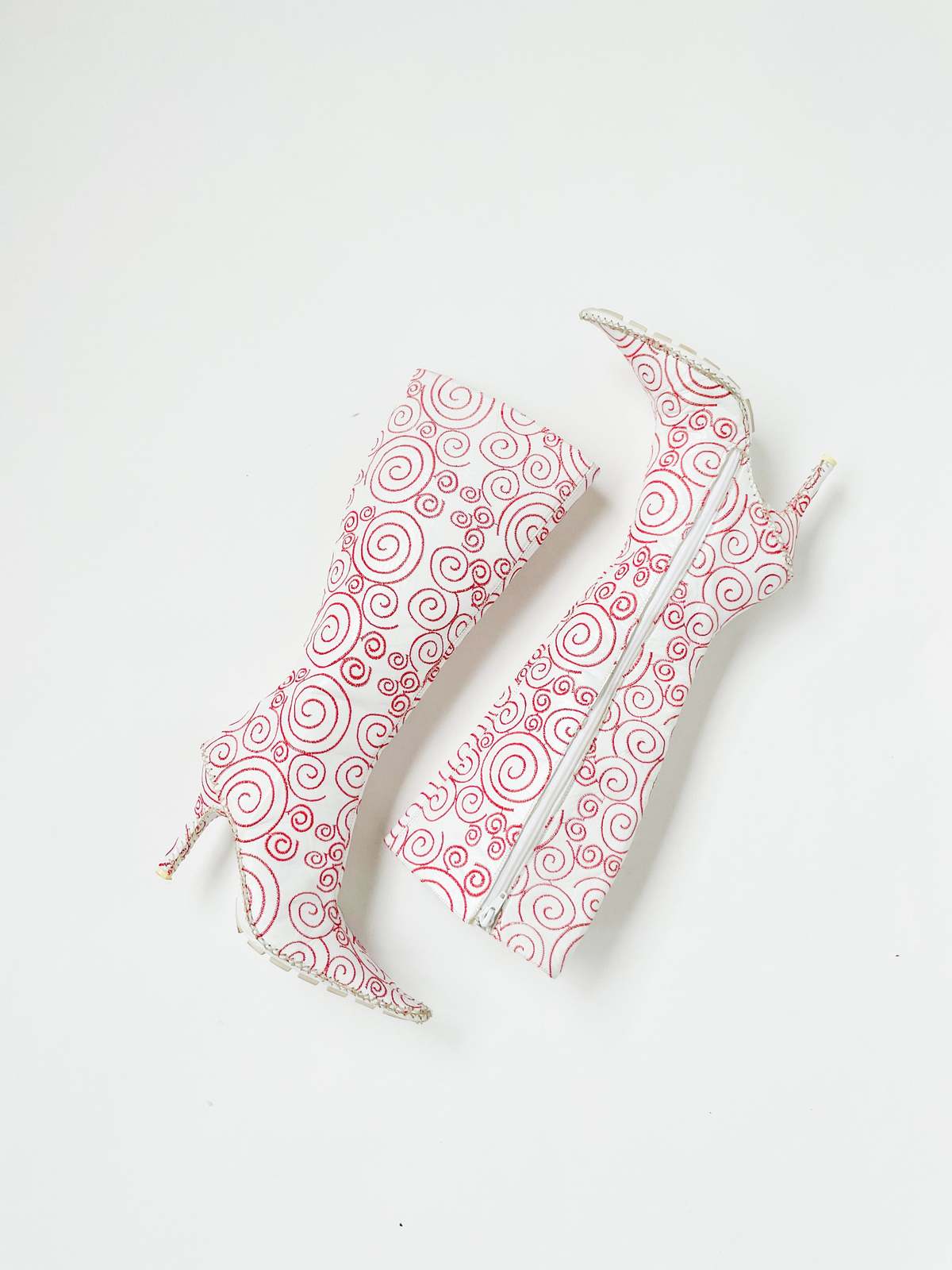 Swirl Embroidered Boots - White/Red | Garmentory