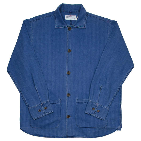 Universal Works Herringbone Denim Travail Overshirt - Faded Indigo ...