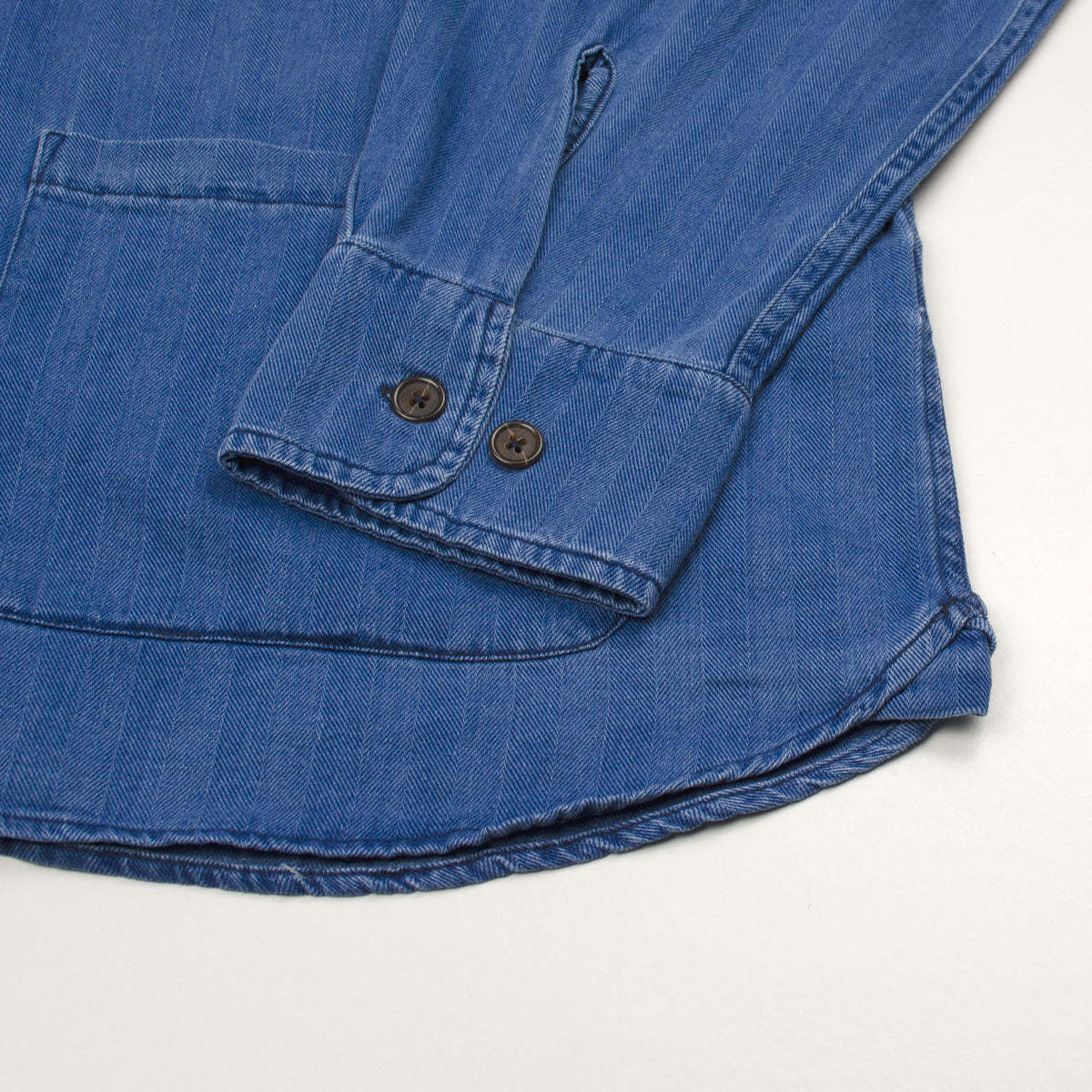 Universal Works Herringbone Denim Travail Overshirt - Faded Indigo ...