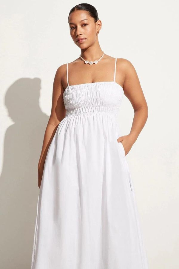 Faithfull The Brand Marieka Midi Dress - White | Garmentory