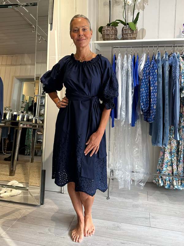 Loretta Caponi Mila Dress - Navy Sangallo | Garmentory