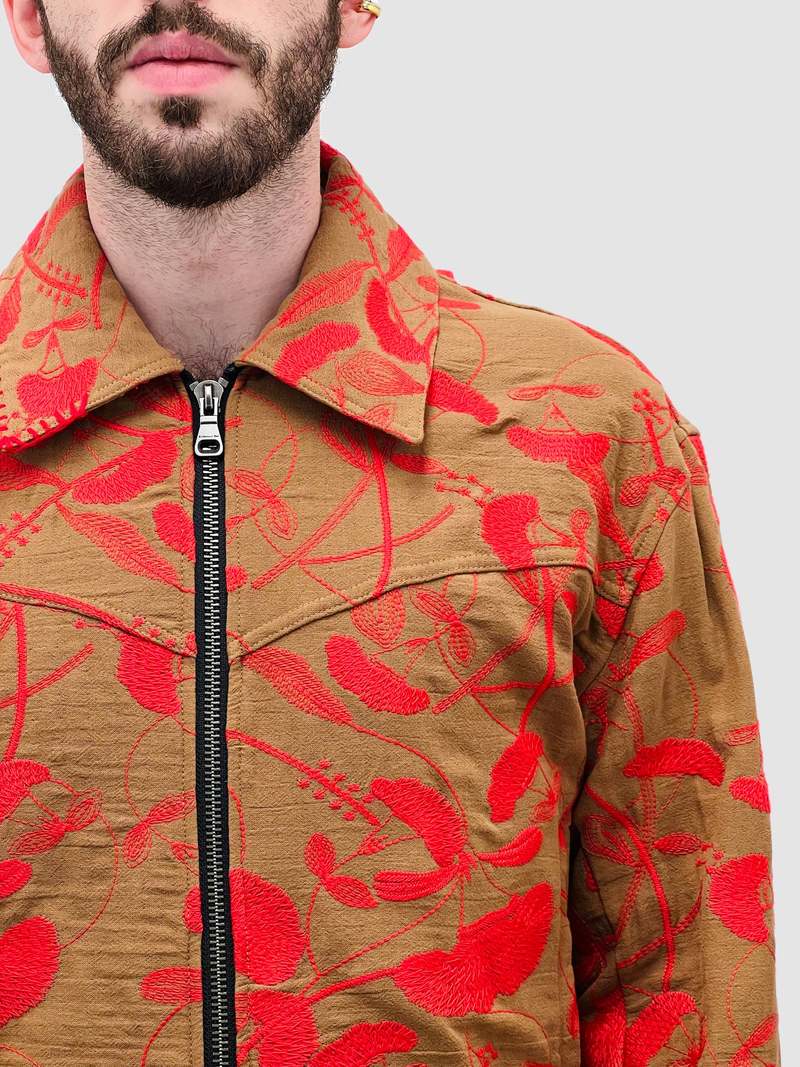 ANDERSSON BELL Flower Embroidery Zip-Up Jacket - Beige | Garmentory