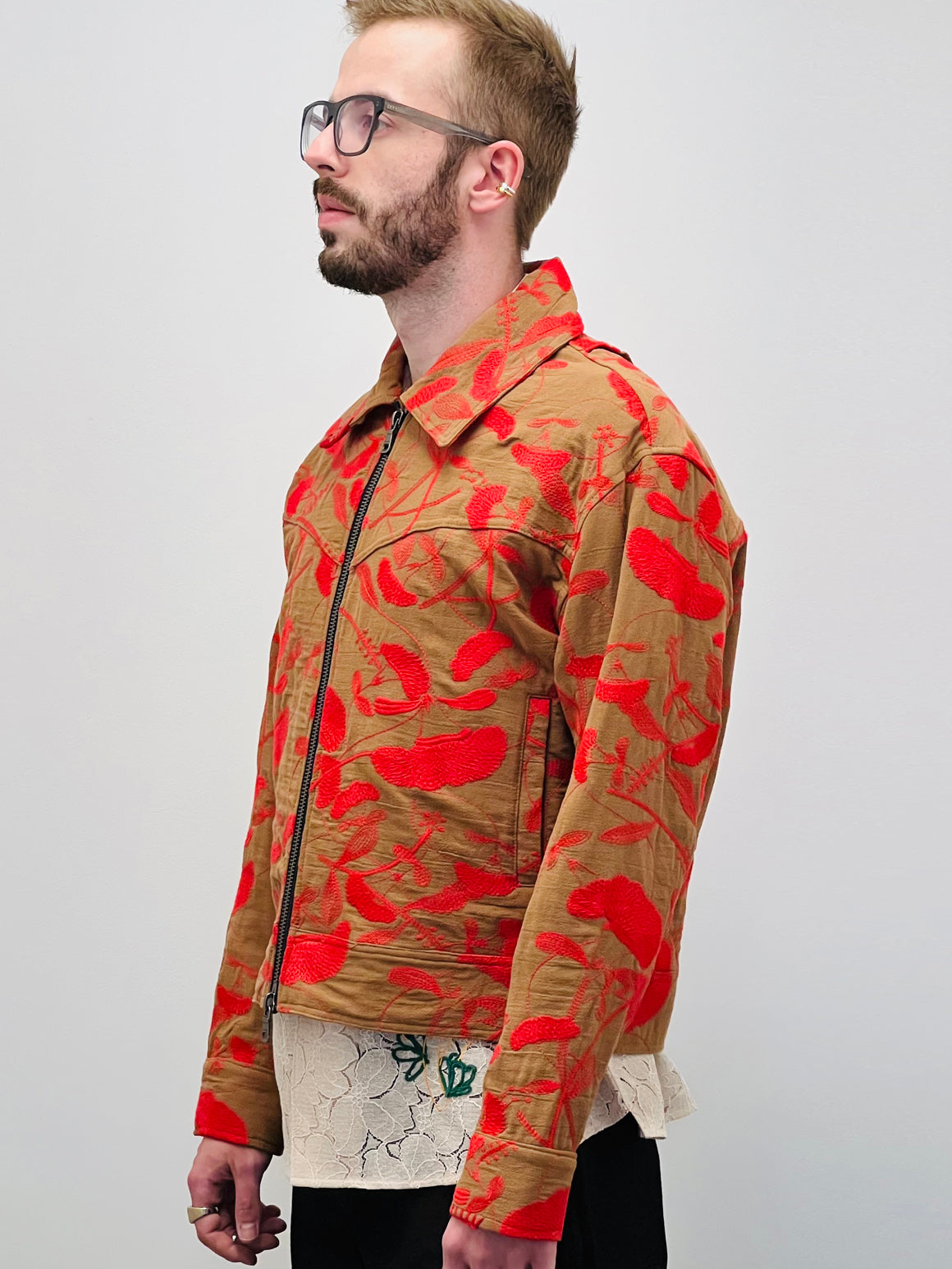 ANDERSSON BELL Flower Embroidery Zip-Up Jacket - Beige | Garmentory