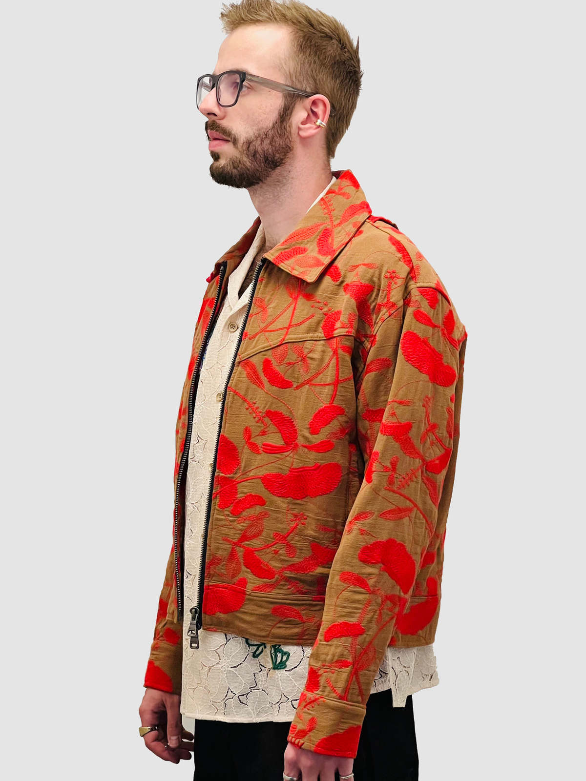 ANDERSSON BELL Flower Embroidery Zip-Up Jacket - Beige | Garmentory