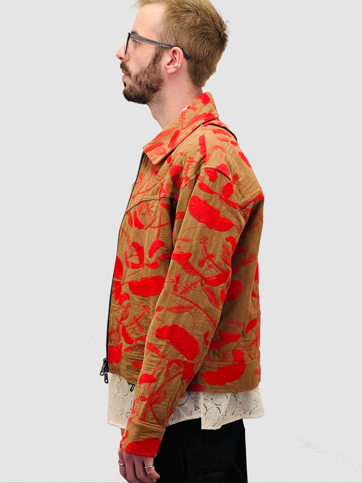 ANDERSSON BELL Flower Embroidery Zip-Up Jacket - Beige | Garmentory
