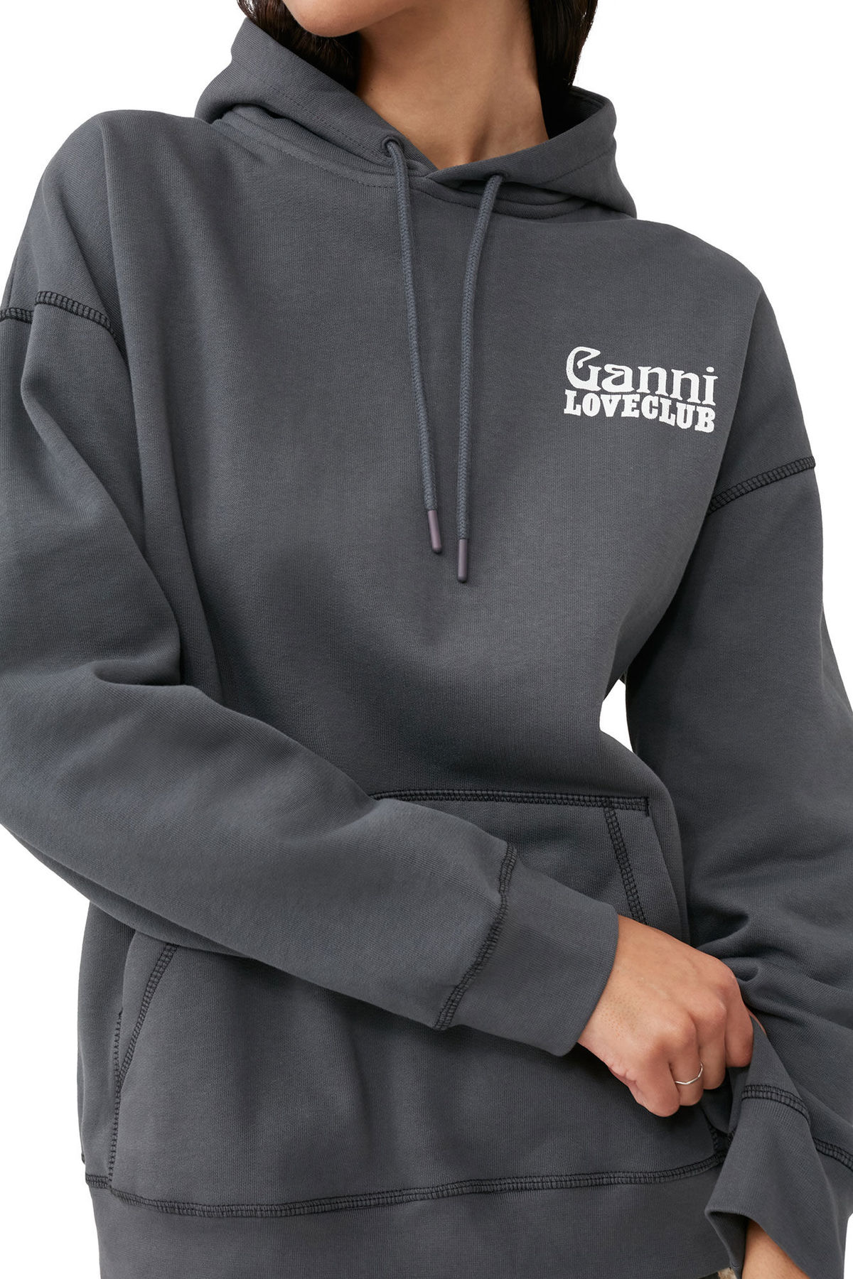 Ganni Isoli Oversized Loveclub Hoodie - Volcanic Ash | Garmentory
