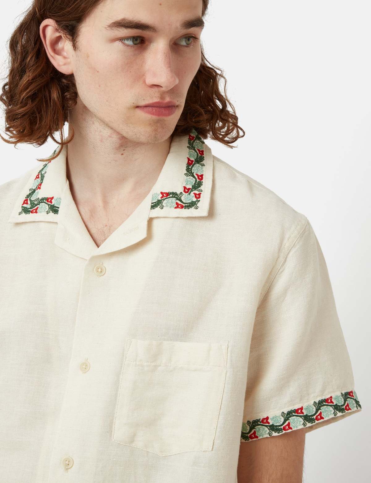 Corridor Hamsa Floral Short Sleeve Linen Shirt - Natural | Garmentory