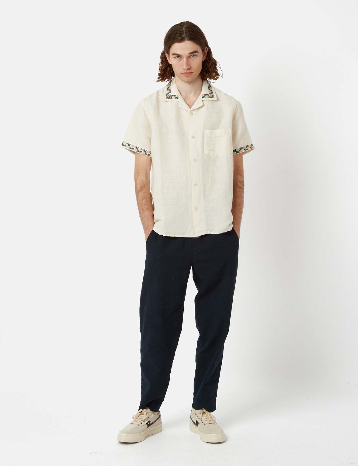 Corridor Hamsa Floral Short Sleeve Linen Shirt - Natural | Garmentory