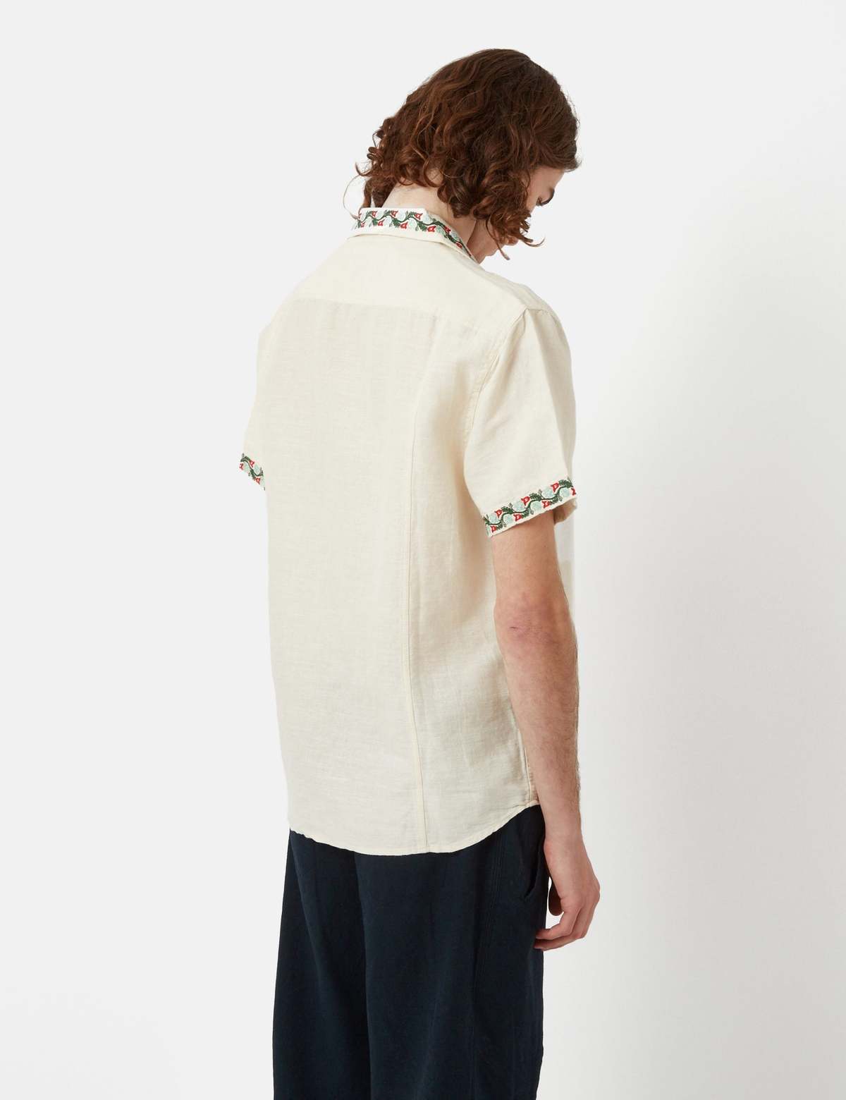 Corridor Hamsa Floral Short Sleeve Linen Shirt - Natural | Garmentory