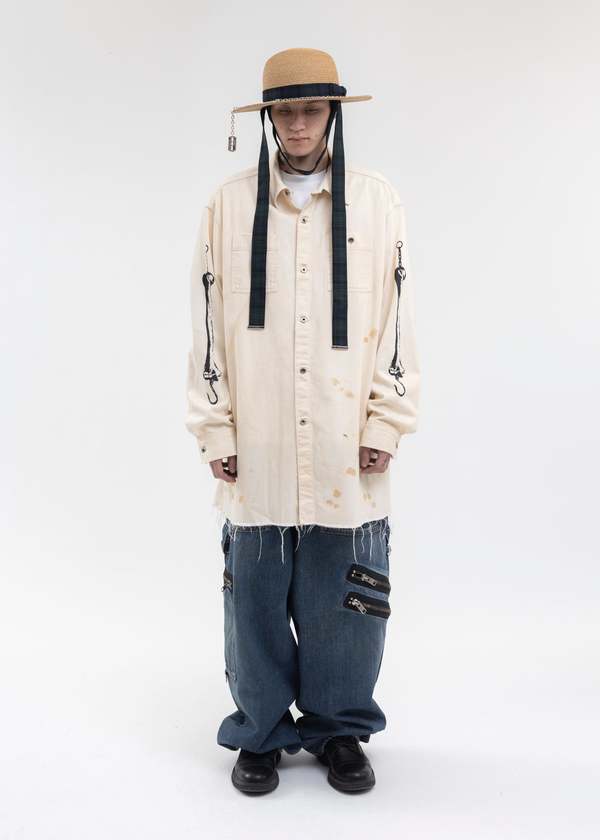 Kidill Distressed Denim Wide Zip & Straps Denim Pants - Indigo | Garmentory