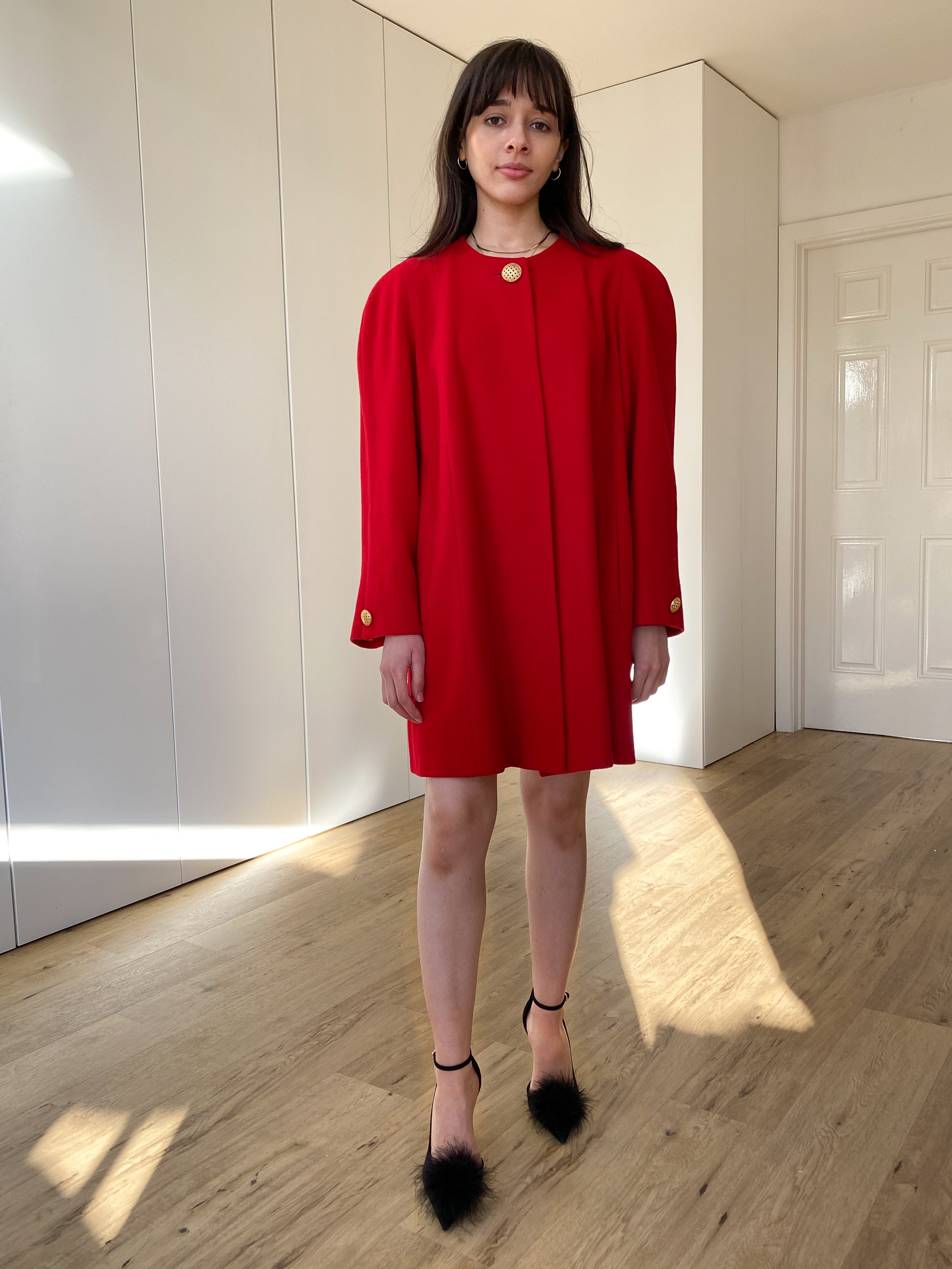 80's Exaggerated Shoulder Wool Coat - Cherry | Garmentory