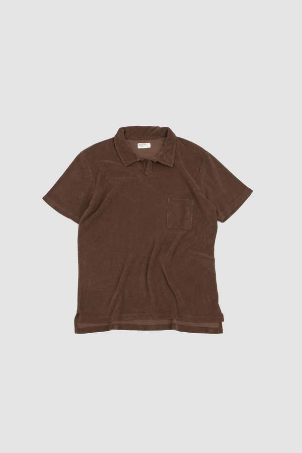 Universal Works Light Weight Terry Vacation Polo - Brown | Garmentory