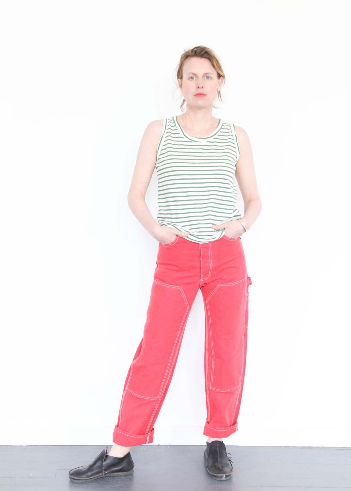 ICHI ANTIQUITES Cotton Border Tank Top - Natural/Green | Garmentory