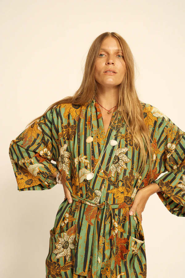 Natalie Martin Diane Robe - Sunflower Stripe Moss | Garmentory