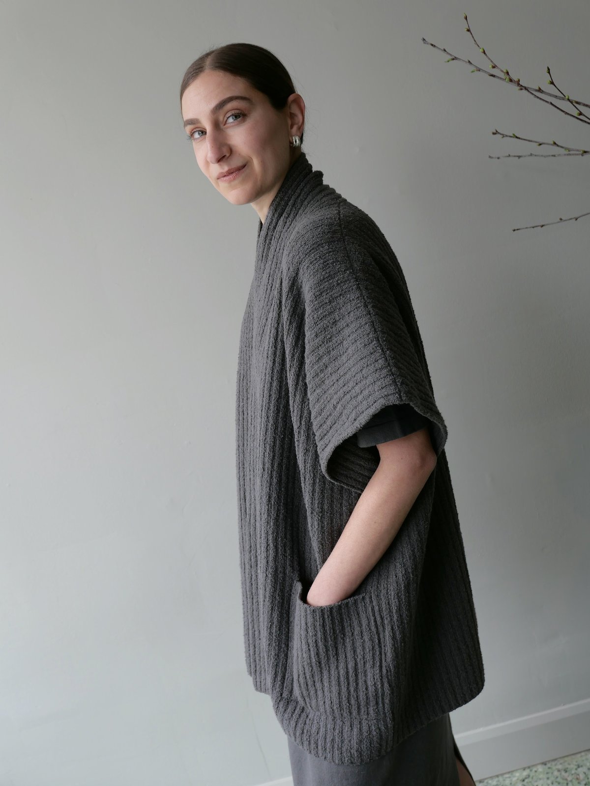 Lauren Manoogian RIB DOLMAN CARDIGAN - lava/Black | Garmentory