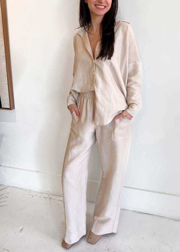 Mabel and Moss Closet Hero Linen Button Down - Stone | Garmentory