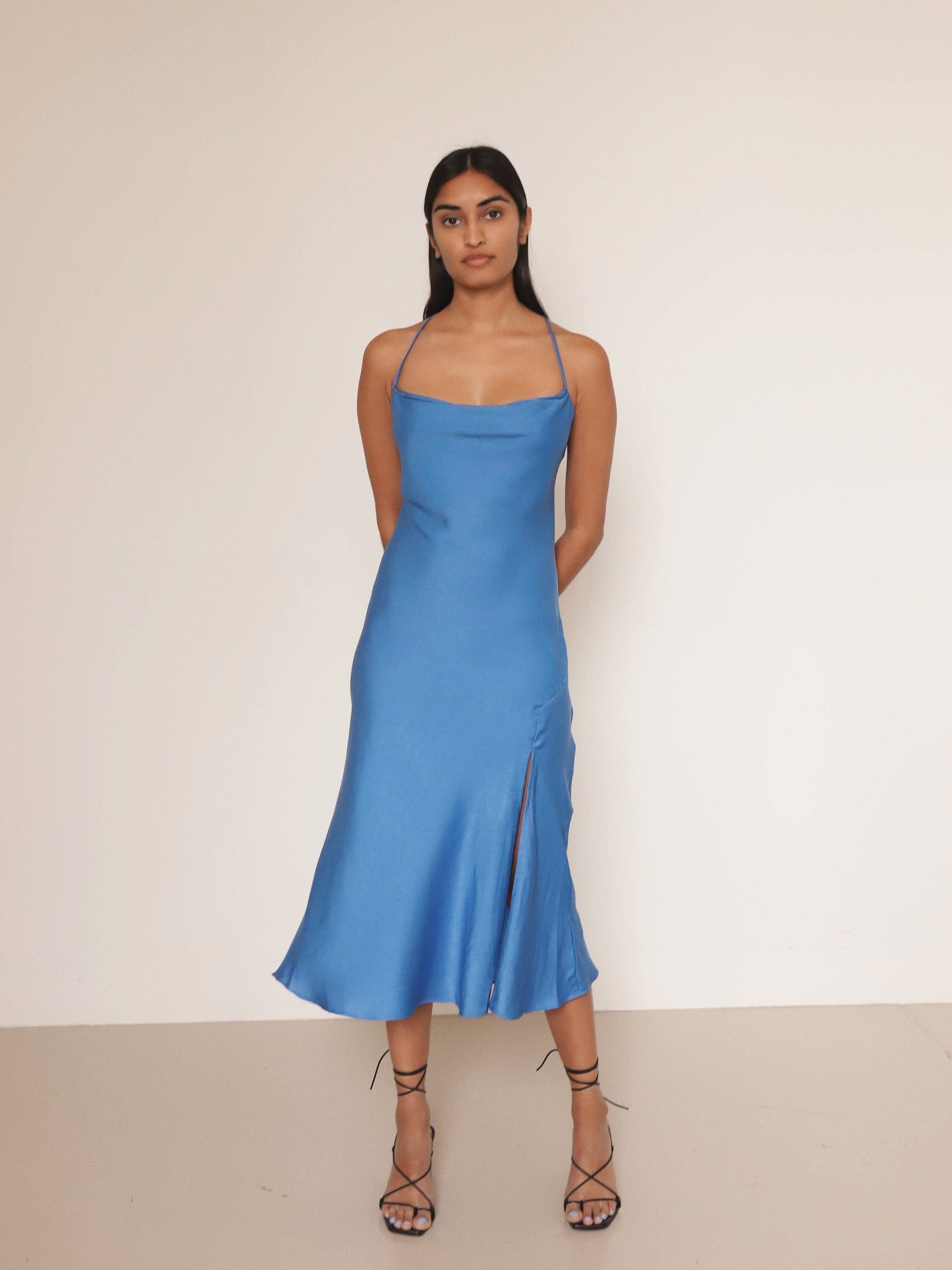 LUCY PARIS Cowl Neck Slip Dress - Blue | Garmentory