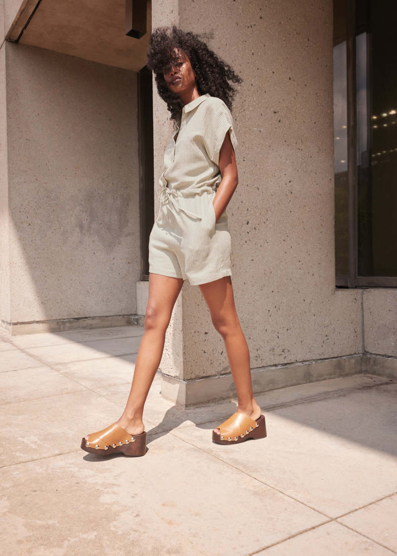 Mabel and Moss Eve Gravel Aidan Jumpsuit - Sage Stripe | Garmentory