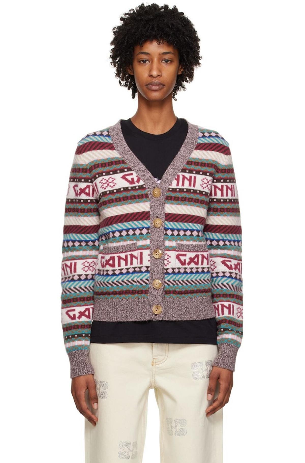 GANNI Graphic Cardigan - Bonbon | Garmentory