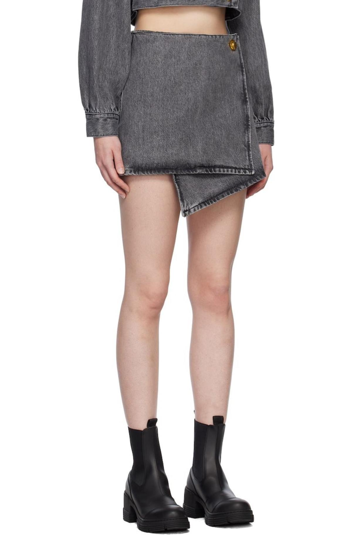 GANNI Wrap Denim Miniskirt - Sharkskin | Garmentory