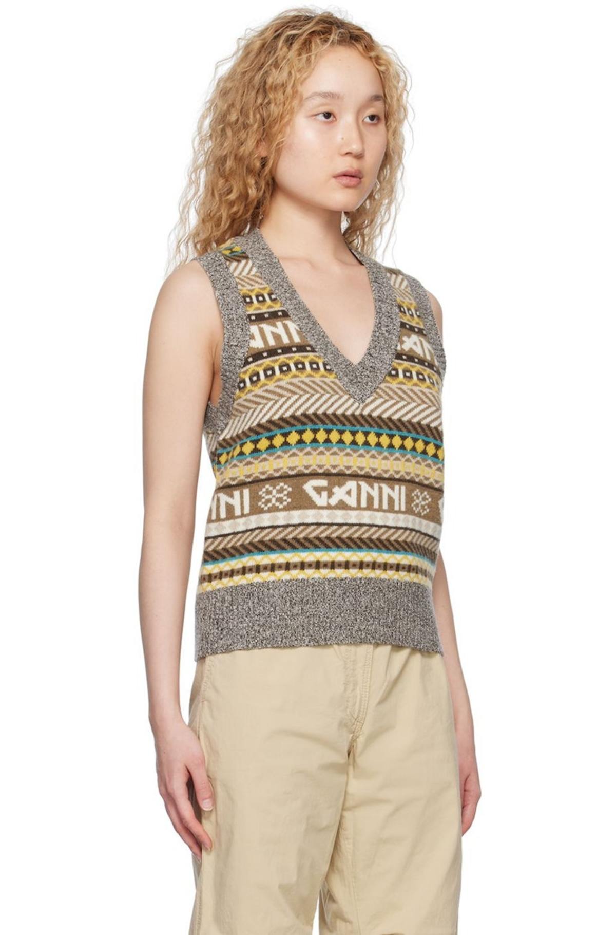 GANNI Jacquard Vest - Pale Khaki | Garmentory