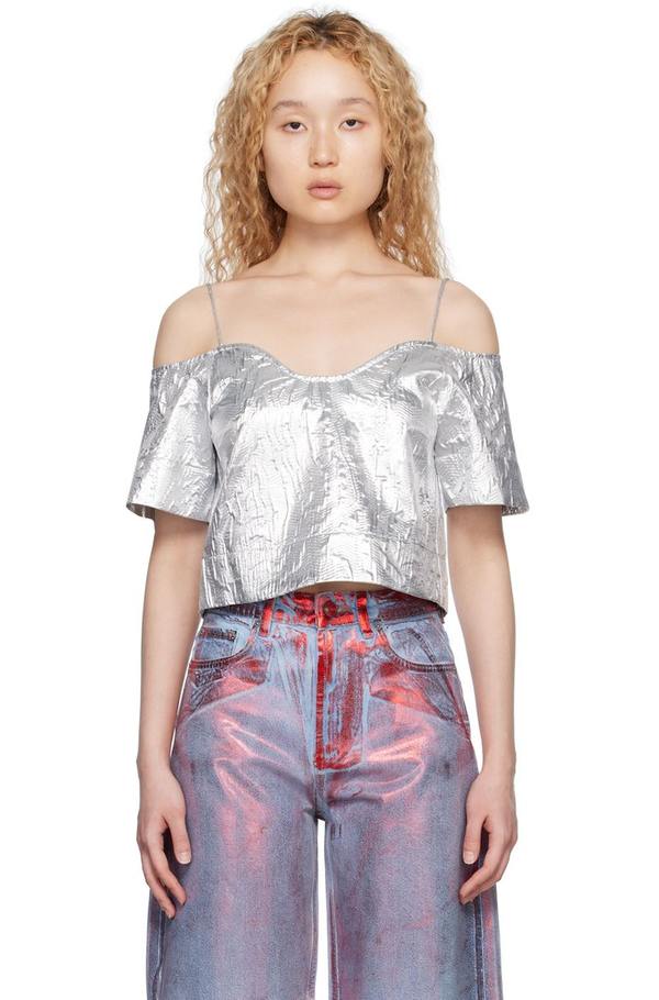 Ganni Off-The-Shoulder Blouse - Silver | Garmentory