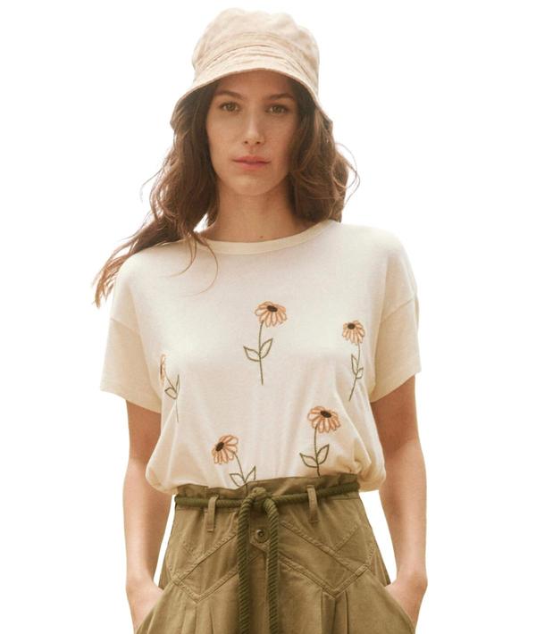 The Great. The Boxy Crew w/ Weeping Daisy Embroidery - Washed White ...