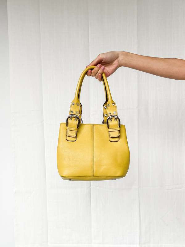 Leather Mini Bucket Purse - Yellow | Garmentory