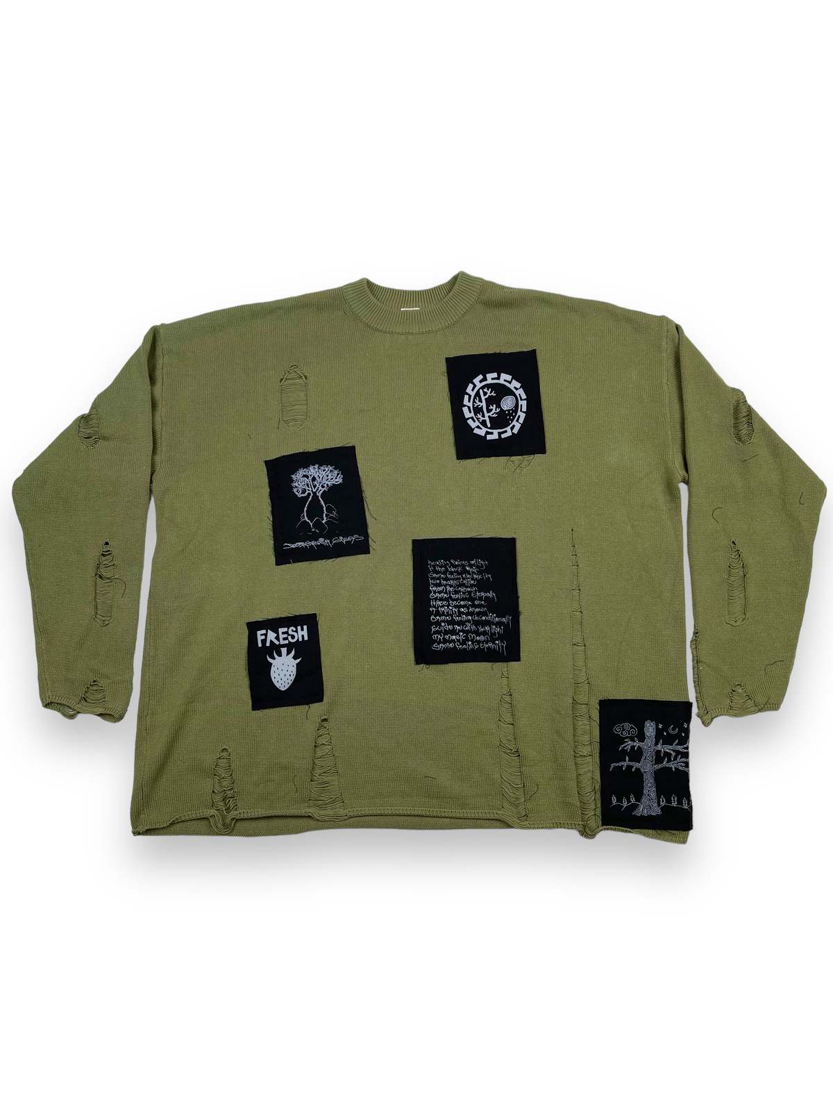 Westfall Destroyed Sweater - Green/Black | Garmentory