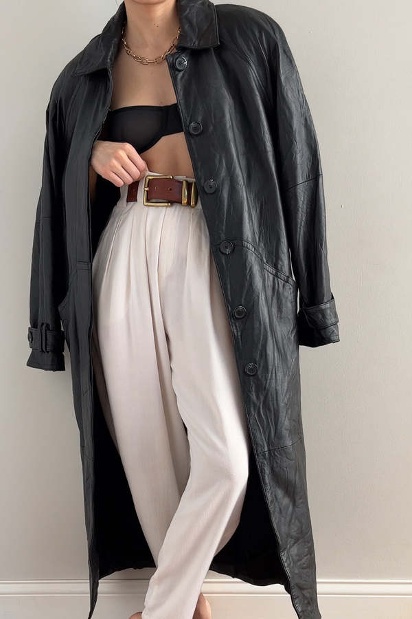 Vintage Leather Full Length Jacket - Obsidian | Garmentory