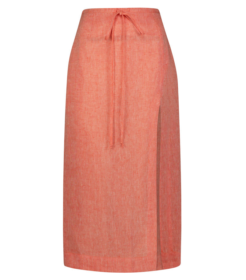 Matthew Bruch Drawstring Slit Midi Skirt - Red Melange | Garmentory