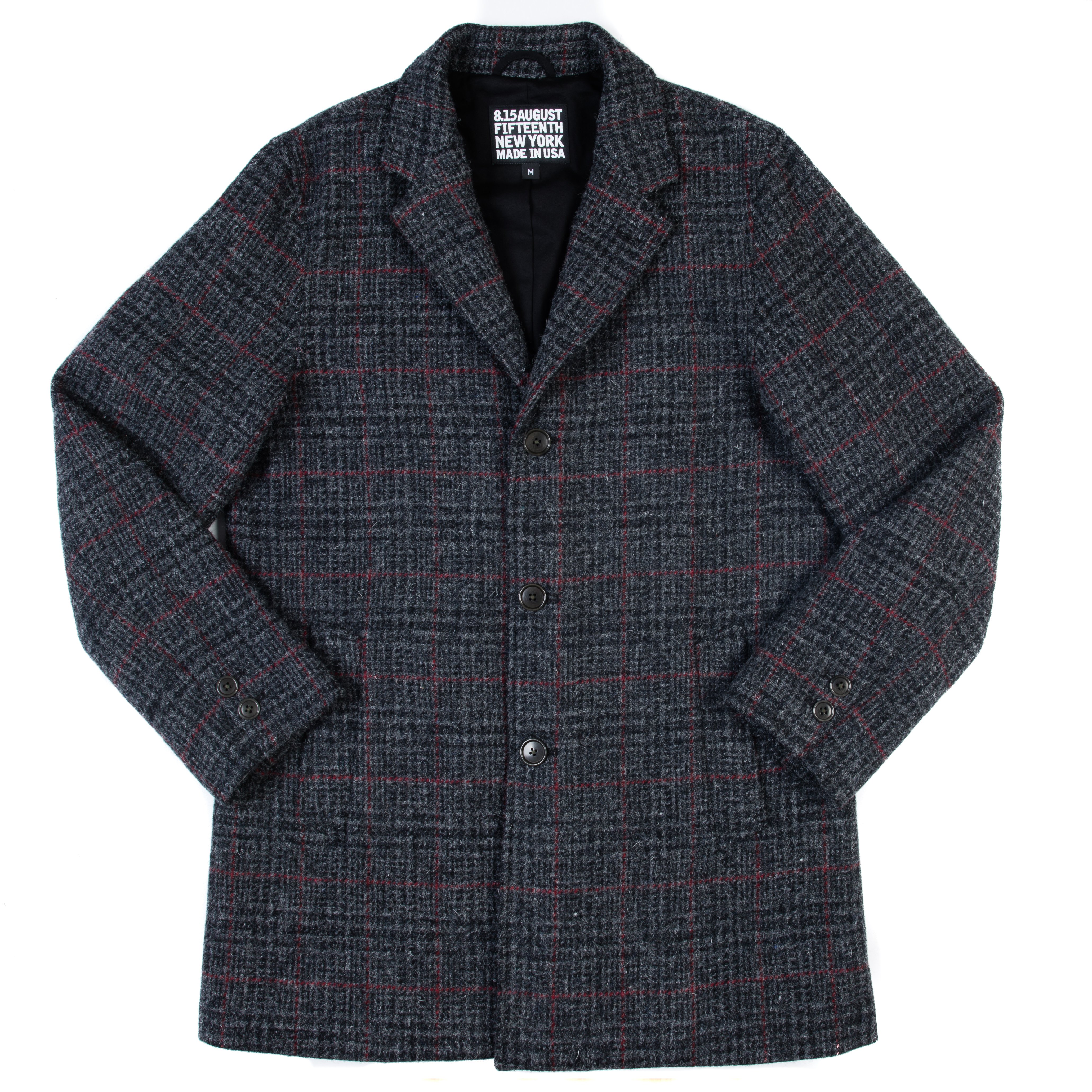 August Fifteenth Topper Coat - Grey with Red Harris Tweed | Garmentory