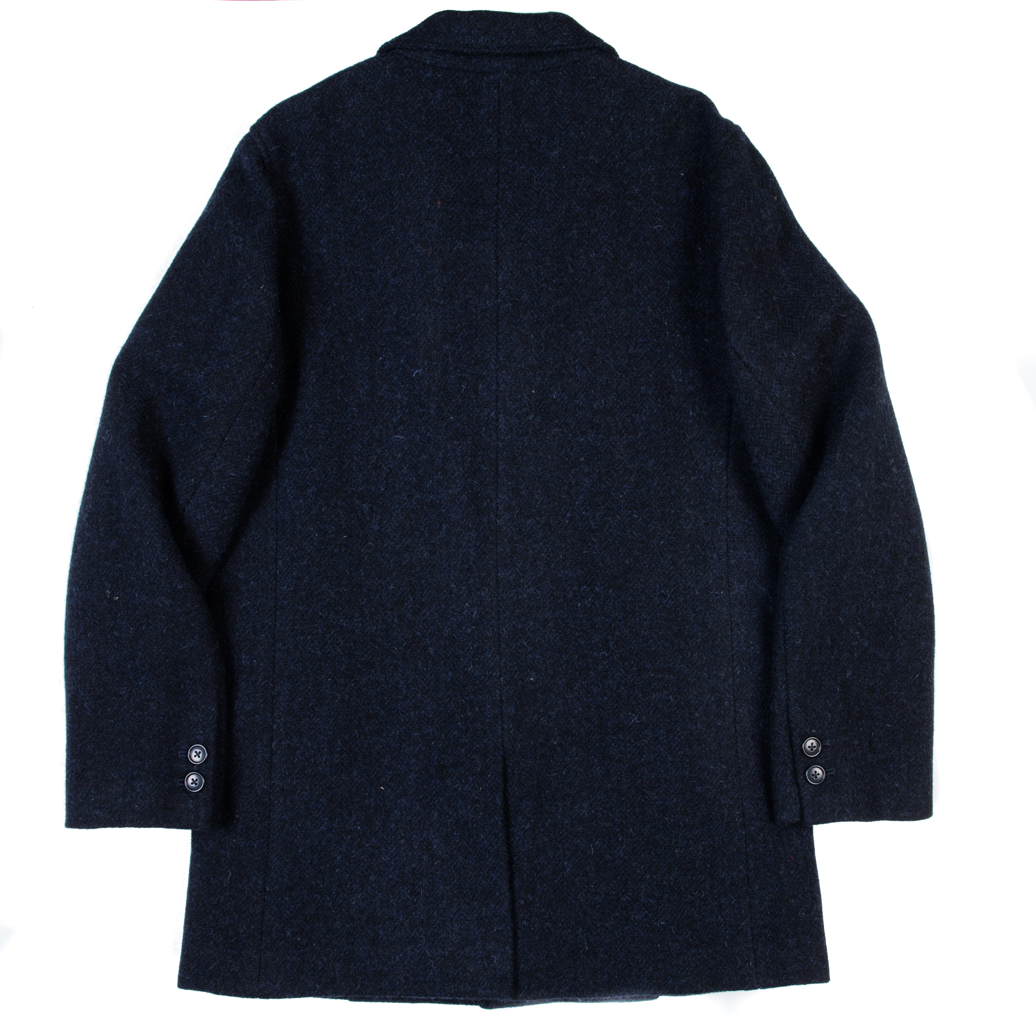 August Fifteenth Topper Coat - Navy Herringbone Harris Tweed | Garmentory
