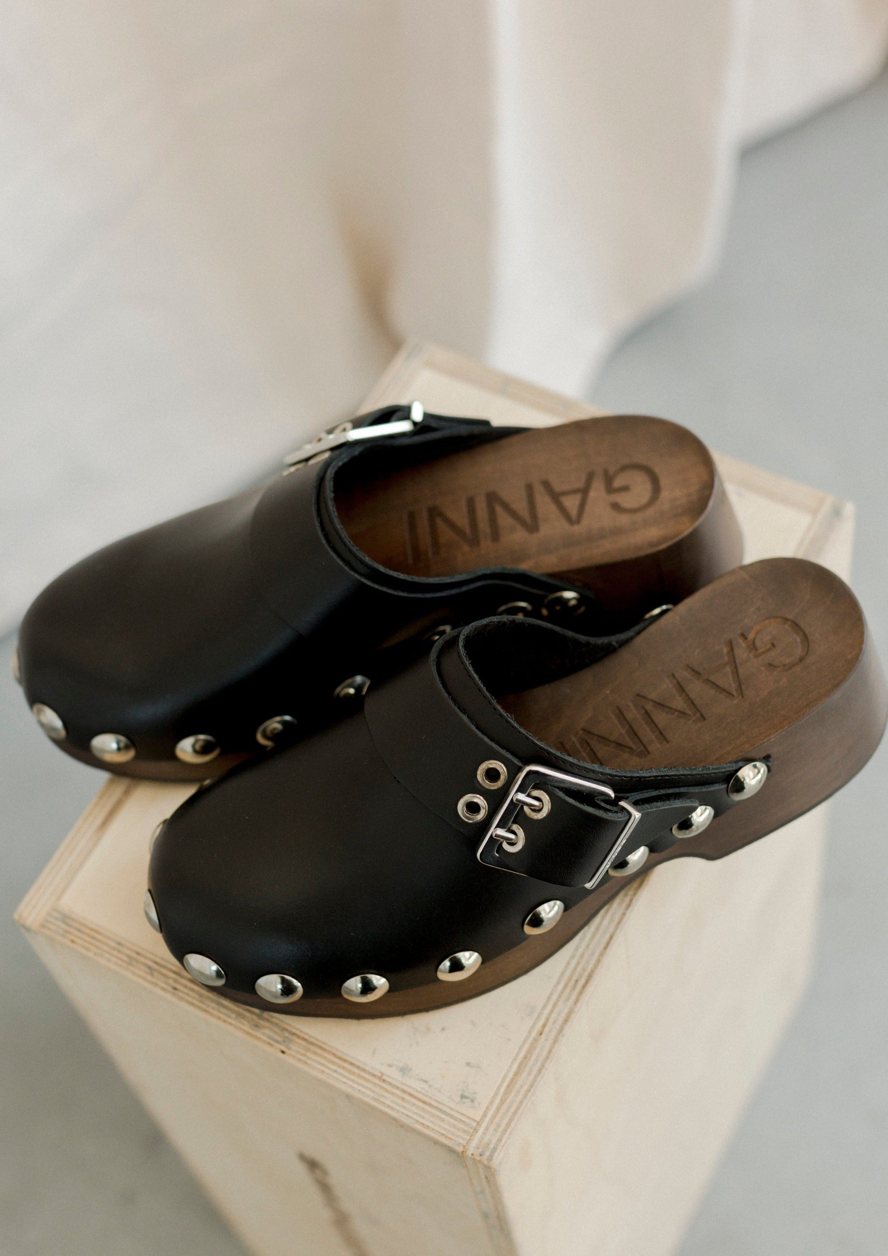 Ganni Studded Leather Clog - Black | Garmentory