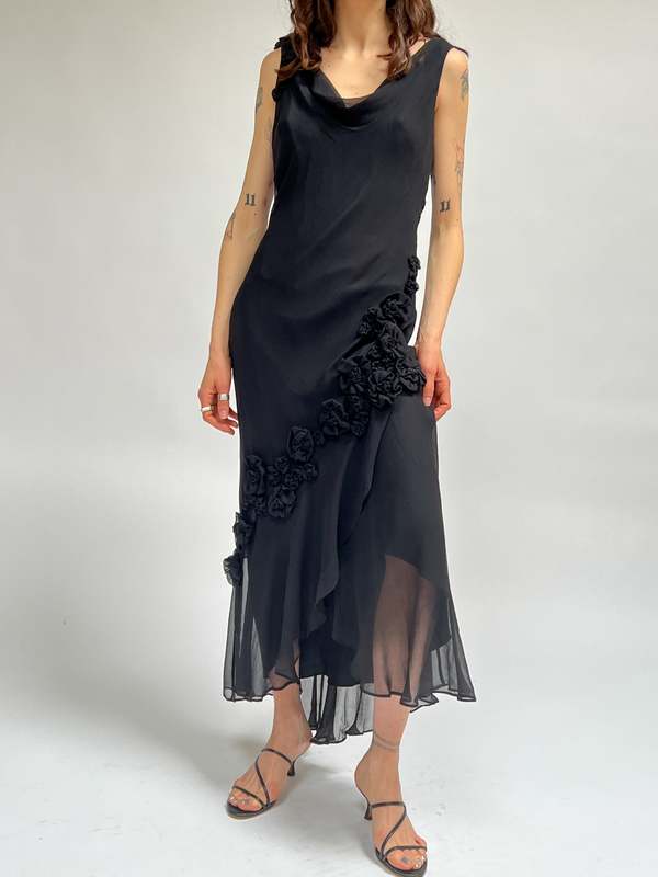 Rosette Ruffle Silk Dress | Garmentory