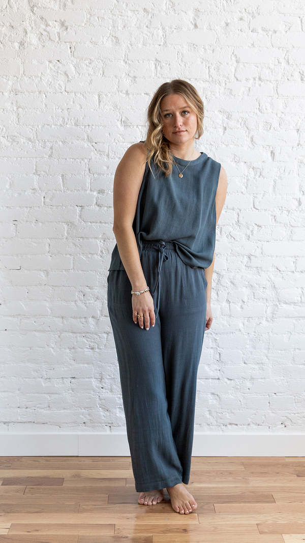 Fun 2 Fun Linen Blended Tank - Slate Blue | Garmentory