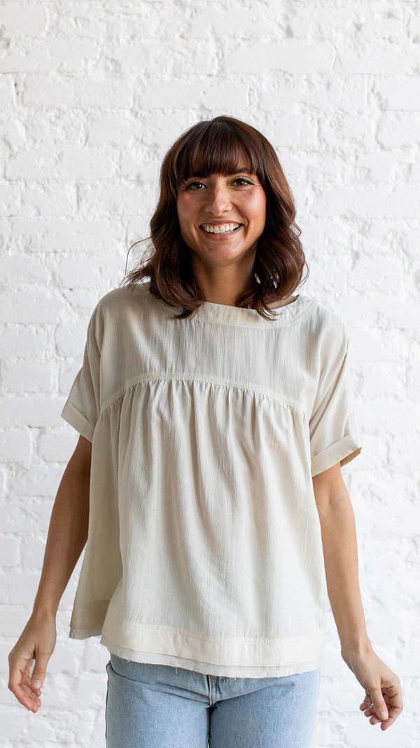 Grade & Gather Round Yoke Blouse - Ecru | Garmentory