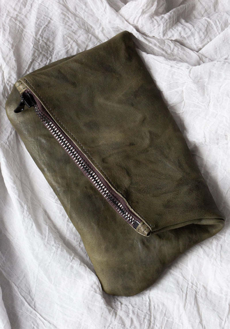 Rebel Designs Slanted Fold Down Crinkled Leather Clutch - Dark Green ...